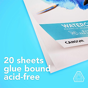 Canson Graduate Watercolor Pad, Foldover, 9x12 inch, 20 Sheets | Artist Paper for Adults and Students - Painting, Gouache, Mixed Media and Ink