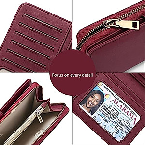 Arrow Dancer Women's 100% Leather Wallet RFID Blocking Girls Best Choice Designer Phone Holder Clutch Travel Purse Wristlet Ladies Clip Bifold Zipper Buckle 15+ Handy Money Card ID Slots (Maroon)