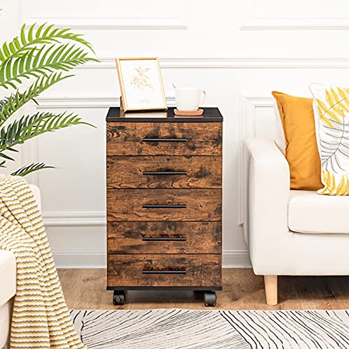 HOOBRO 5-Drawer Chest Dresser, File Cabinet, Wooden File Cabinet, Office Cabinet with Drawers, Storage Cabinet for Makeup, for Home Office, Study, Easy Assembly, Rustic Brown BF05WJ01