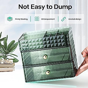 GORET Makeup Organizer for Vanity, Large Capacity Countertop Organizer with 2 Stackable Drawers for Cosmetics, Lipstick, Nail Polish, Jewelry, Makeup Brush, Ideal for Bedroom and Bathroom