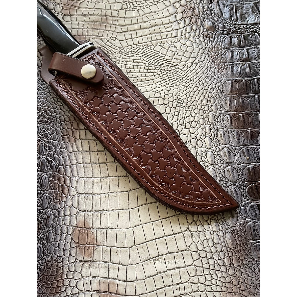 Carl Thomas Leathers Custom Leather Knife Sheath Fits Buck 120 Knife, Fixed Blade Knife Holder, Brown, Sheath Only