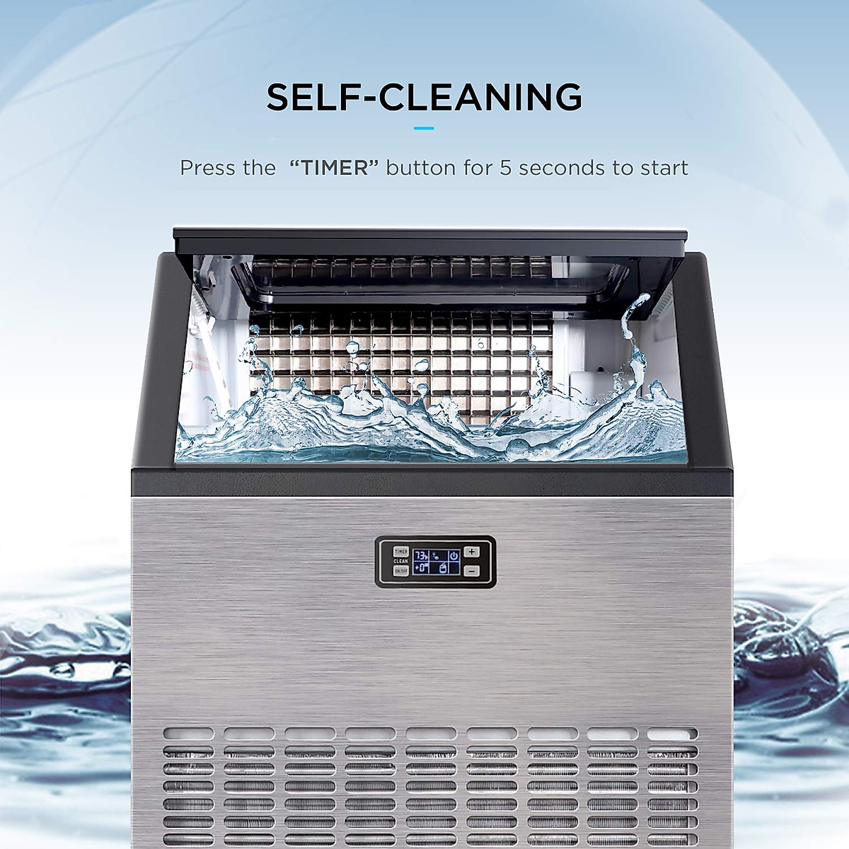 Commercial Ice Maker - Produces 200lbs of Ice in 24 Hrs with 55lbs Storage Bin -Automatic Ice Cube Making Machine with Self Clean, Stainless Steel Freestanding Ice Machine for Bar Coffee Shop Business