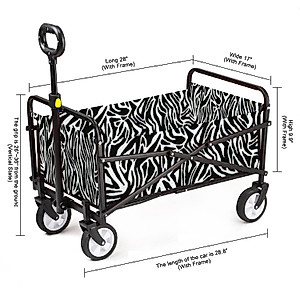 Outdoor Collapsible Wagon Zebra Fur Stripe Skin Animal Repeating Texture Black White Seamless Camping Shopping Garden Cart Heavy Duty Wagon Adjustable Portable Utility Folding Wagon with Wheels