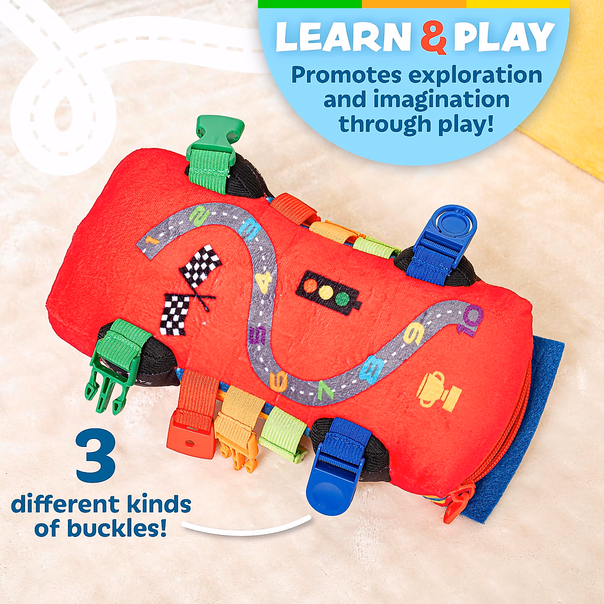 Buckle Toys - Bullet Racecar - Develop Fine Motor Skills - Sensory Learning Activity Toys - Toddler Plane Travel Essential