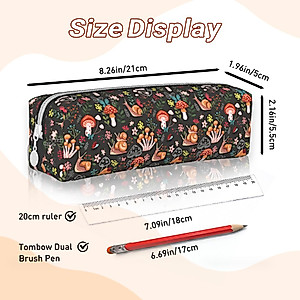 SEGXCFL Mushroom Pencil Case for Girls Boys Small Leather Pencil Pouch Pencil Bags with Zipper for School Office College Back to School Gifts, Black