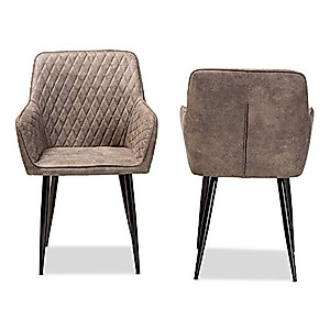 Baxton Studio Belen Dining Chair Set and Dining Chair Set Grey and Brown Imitation Leather Upholstered 2-Piece Metal Dining Chair Set