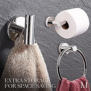 MARMOLUX ACC Chrome Bathroom Hardware Set 3 Piece-Robe Hook, Hand Towel Holder and Toilet Paper Holder, Wall Mounted Bathroom Fixtures, Towel Rack Towel Hanger SUS 304 Stainless Steel, Polished Chrome