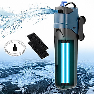 Aquarium Filter for 40-150 Gallon, 400GPH U-V Fish Tank Filter Green Clean Machine Submersible Powerful Pump Internal Filter for Fish Tank Saltwater Freshwater