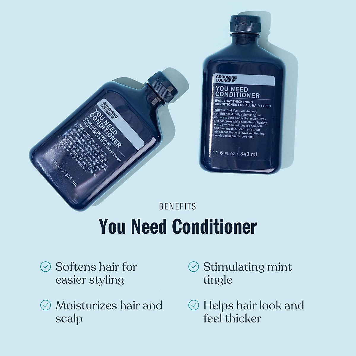 Grooming Lounge You Need Conditioner - Moisturizes and Balances the Scalp - Leaves Hair Soft and Manageable - Cleanses Scalp to Help Create the Optimal Environment for Healthy Hair Growth - 11.6 oz