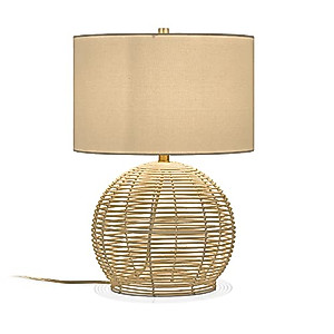 Henn&Hart 21.5" Tall Rattan Table Lamp with Fabric Shade in Rattan, for Home, Living Room, Bedroom, Entertainment Room, Office, Kitchen, Dining