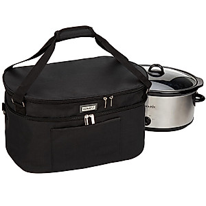 HOMEST Slow Cooker Bag for Crock-Pot 6-8 Quart, Insulated Travel Carrier with Easy to Clean Lining, Carry Case with Top Zip Compartment and Utensil Pocket