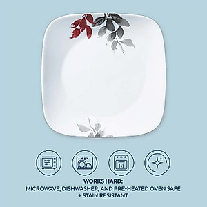 Corelle Kyoto Leaves 16pc, Service for 4, Dinnerware Set, 8 plates bowls, Chip & Break Resistant, Dinner and Corelleware White