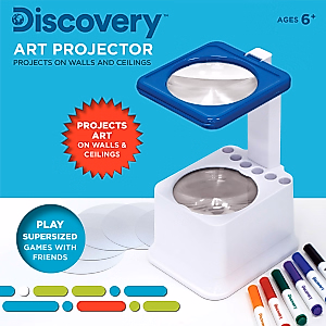 Discovery Kids Art Projector with Six Dry Erase Markers and 10 Reusable Drawing Discs, Draw on Reusable Transparent Sheets, Magnify and Project Art onto Ceilings, Walls, and More