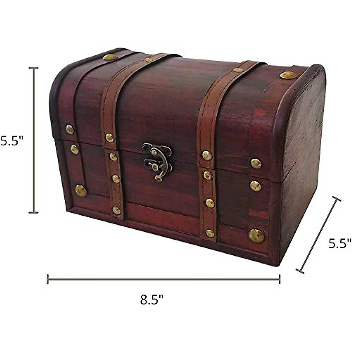 Wood and Leather Treasure Chest Box Decorative Storage Chest Box with Lock | Handcrafted Decorative Boxes with Lids for Home Decor | Wood Box with Lid | Small Chest | Wooden Stash Box