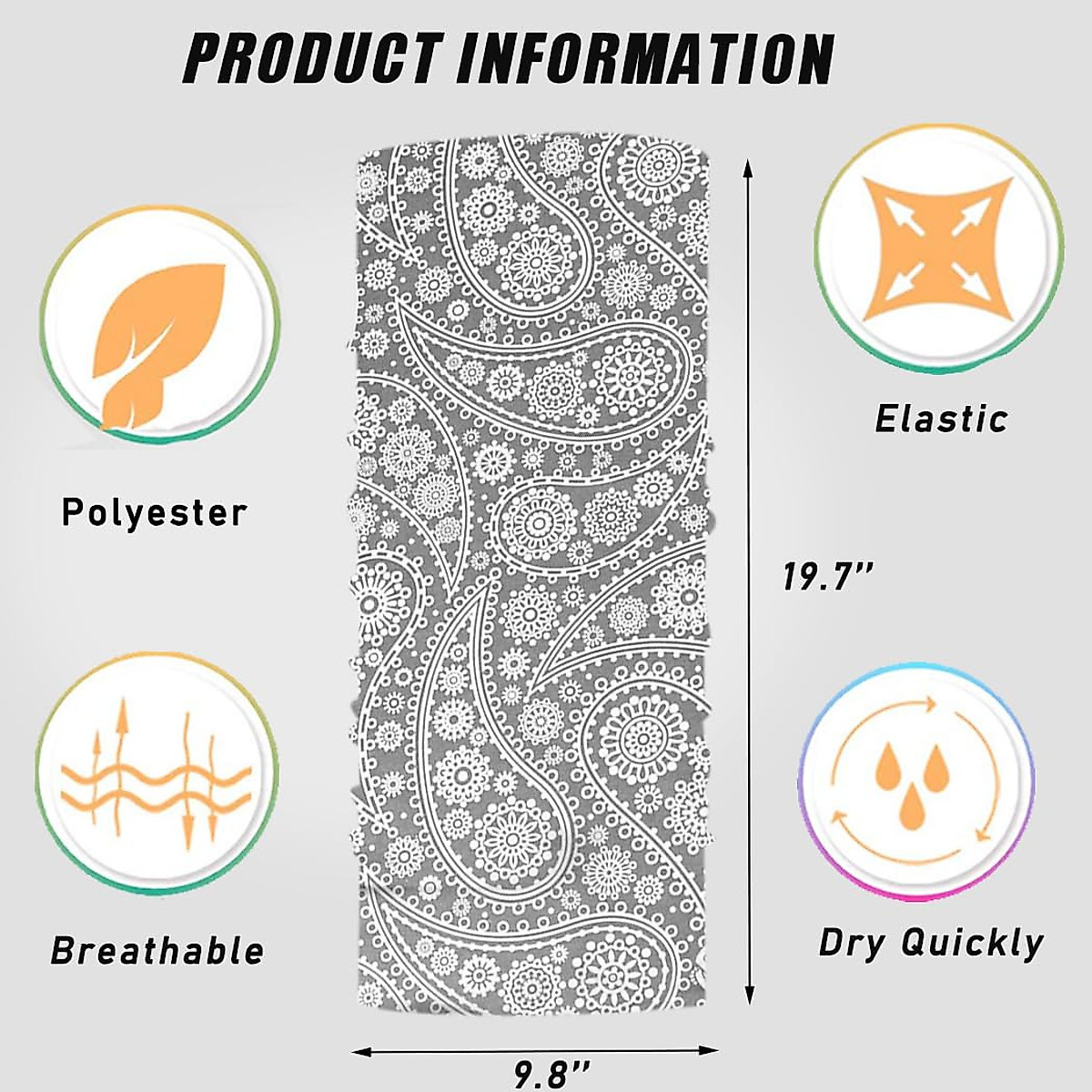 MOXBEST Neck Gaiter Mask Face Scarf Bandana Tube Cover Headwear Balaclava Headband Headwrap for Men and Women (12-Paisely A)