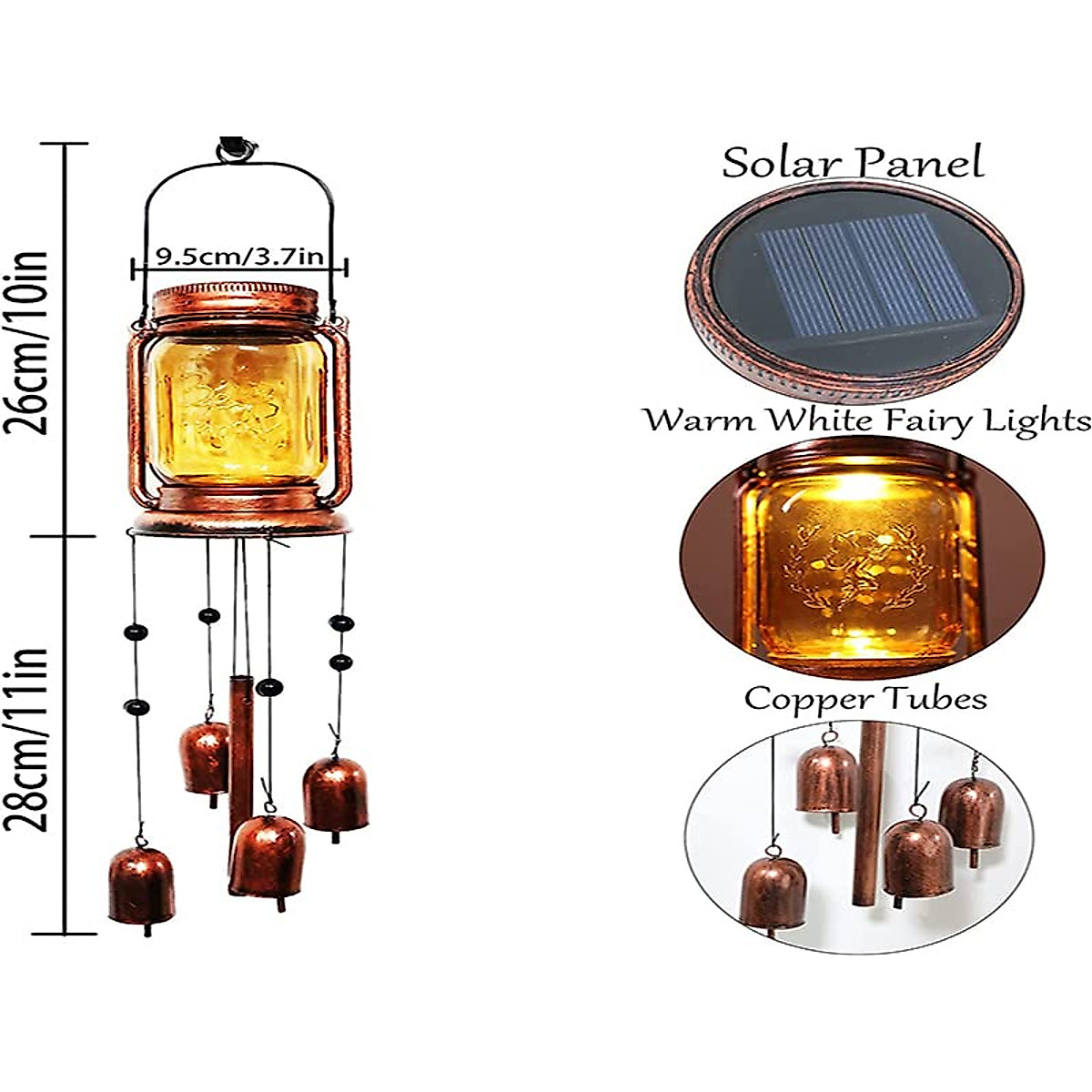 Vcdsoy 2 Pack Solar Wind Chimes - Solar Mason Jar Wind Chime Light Unique Hanging Wind Chimes Outdoor Clearance, IP65 Waterproof,Gifts for Mom Yard Garden Terrace Corridor