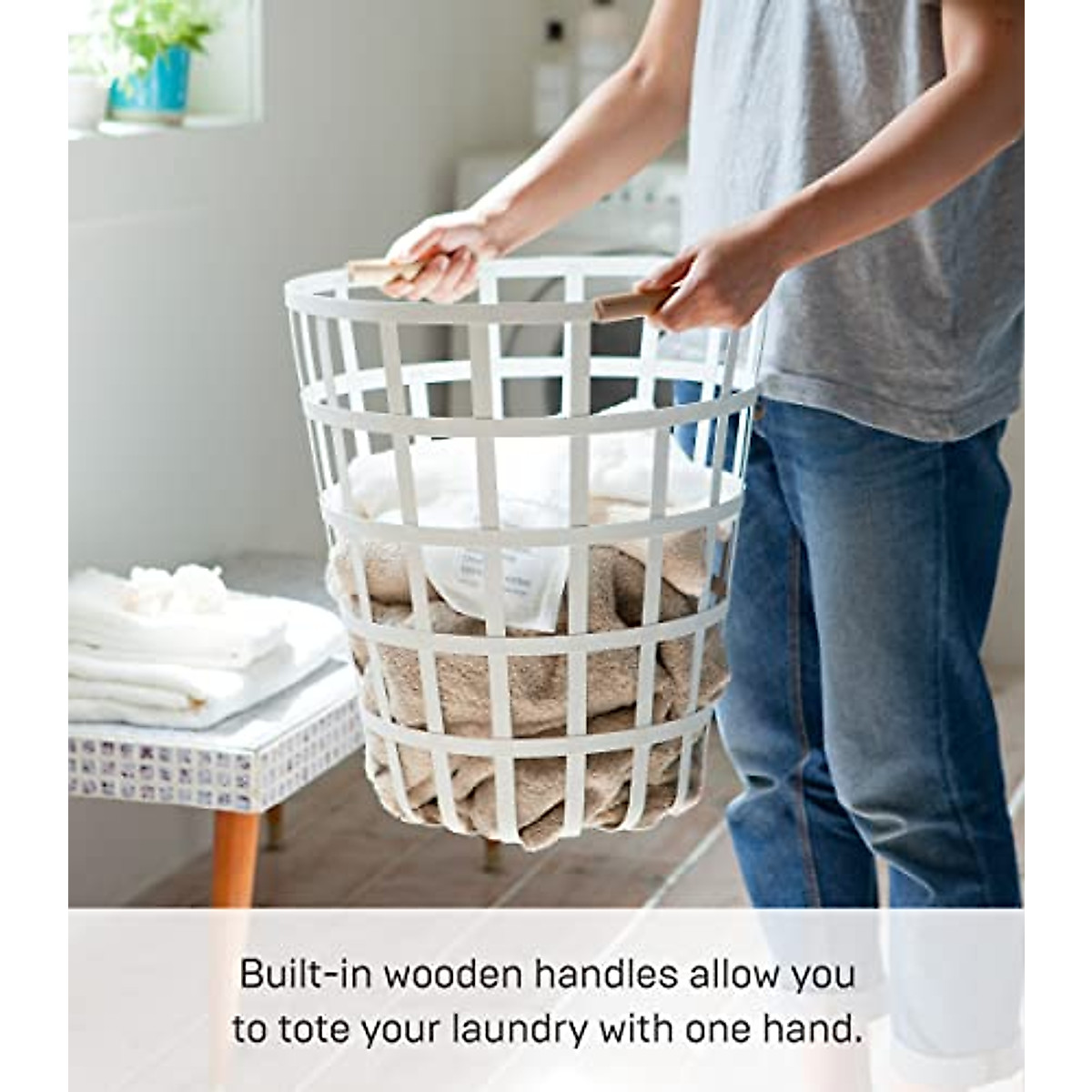 YAMAZAKI home Tosca Round Laundry Basket White,