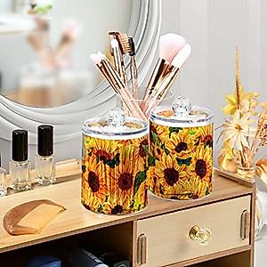 xigua Sunflower Qtip Holder 2 Pack, 14 oz Apothecary Jars Bathroom Vanity Organizer Canister for Qtips,Cotton Swabs,Cotton Balls,Cosmetic Pads,Flossers,Bath Salts