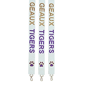 Lashicorn Beaded Purse Strap Purple & Yellow College Game Day Clear Handbag Replacement Strap Louisiana Stadium Football University 49 x1.75” State University Gold Hardware Clips