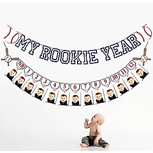 Rookie Year 1st Birthday Decorations,Baseball 12 Months Photo Banner,First Birthday,Baseball Milestone Banner