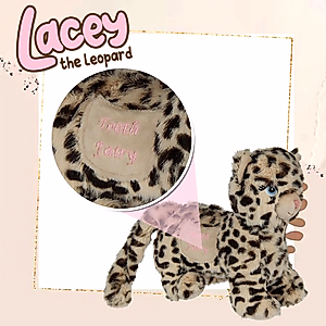 Maison Chic Tooth Fairy Lacey Leopard Tooth Fairy Pillow for Girls w/Book Tooth Pillow for Tooth Fairy Girls Tooth Fairy Gifts for Girls Tooth Fairy Doll