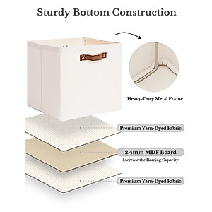 StorageWorks 13x13 Storage Cubes, Collapsible Storage Bins Organizer for Closet, Fabric Storage Box with PU Handles, Beige, 4-Pack