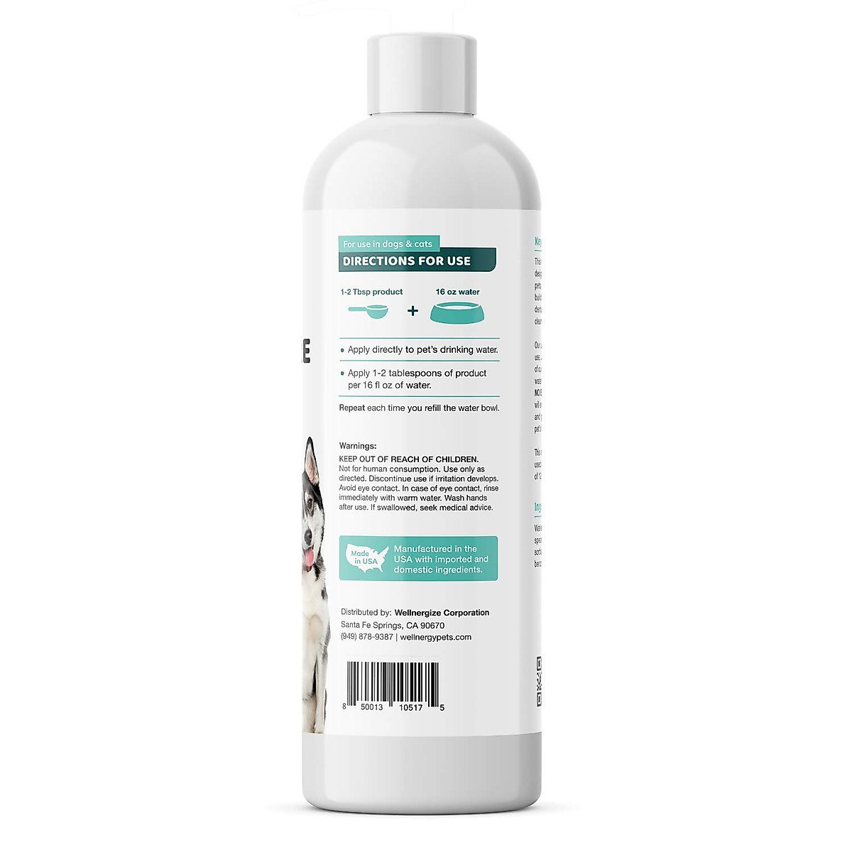 Wellnergy Pets Dental Care Water Additive for Dogs & Cats – No Brush Formula, Oral Hygiene & Fresh Breath, Reduce Plaque and Tartar. 16 FL OZ