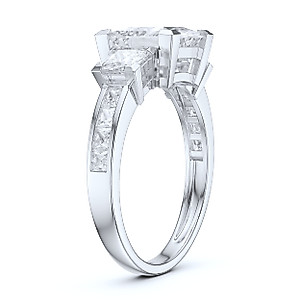 PRSTANI 14k White Gold Three Stones All Princess Cut Simulated Diamond Engagement Ring 2CT Main Stone (7)