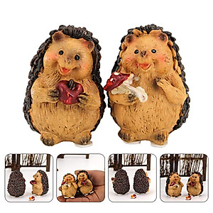 NUOBESTY 2pcs Animal Ornaments Resin Car Decor Ornament Animal Figurines Landscape Garden Decoration Miniature Ornament Hedgehog Statue Table top Decor Indoor Animal Ornament Crafts Cartoon