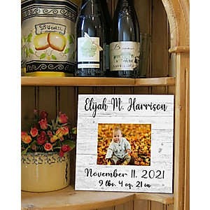 Broad Bay Newborn Baby Frame Alternative - Personalized New Birth Gift - Upload Picture or Photo - with Customized Birth Details- Solid Wood - 10.5in x 10.5in