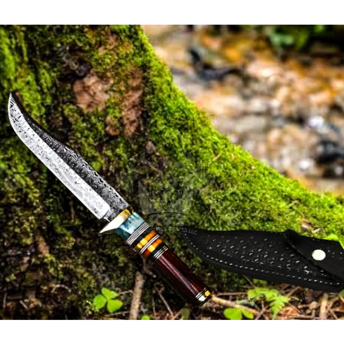 R&S INDUSTRIES CRAFTS LLC Damascus hunting knife | Custom Handmade Damascus steel hunting Bush craft knife| EDC Overall 13" Knife with Genuine Leather sheath | Best Birthday & Anniversary for him