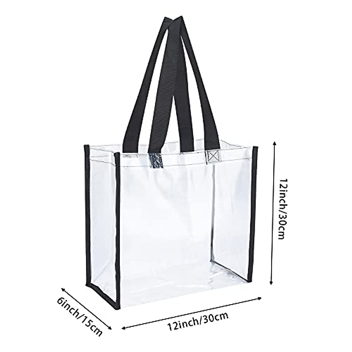 HAOGUAGUA 2-Pack Clear Tote Bag Stadium Approved 12x12x6, Transparent See Through Clear Tote Bag for Work, Sports Games, Concerts, Beach (Black)