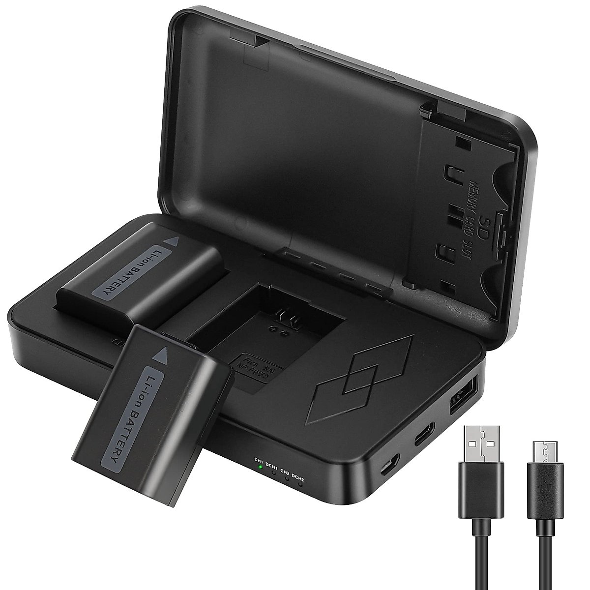 JYJZPB NP-FW50 Replacement Battery Charger Set Dual Channel Compatible for Sony Alpha A6000 A6400 A6500 A6300 A6100 ZV-E10 A7 A7II A7RII A7SII A7S A7S2 A7R A7R2 A5100, Camera Batteries Charger Case