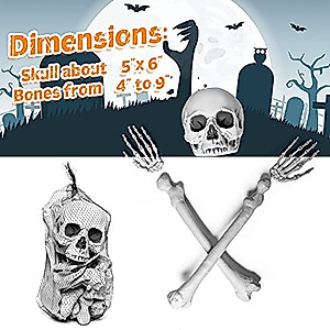 Gonioa Bag of Skeleton Bones and Skull for Best Halloween Decoration and Spooky Graveyard Scene, Outdoor Halloween Prop Creepy Haunted Decorations – 28 Pcs Set