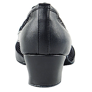 Very Fine Dance Shoes - Ladies Practice, Cuban Low Heel Ballroom Dance Shoes - 2009-1.5-inch Heel and Foldable Brush Bundle - Black Leather - 6.5