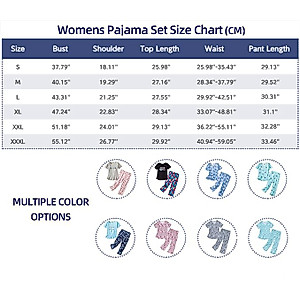 Zando Short Sleeve Summer Pajamas for Women Capri Pants Sleep Shirts for Women Soft Cotton Pj Sets for Women 2 Piece Night Shirts for Women Sleepwear with Long Pants Pjs Black Planet XX-Large