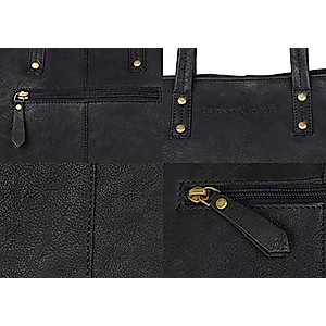 ANTONIO VALERIA Ava, Black Premium Leather Tote/Top Handle Shoulder Bag for Women