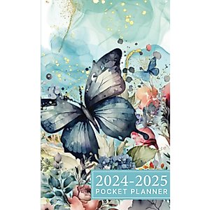 2024-2025 pocket planner: 2 year Pocket Calendar January 2024 to December 2025 - Flower & Butterfly