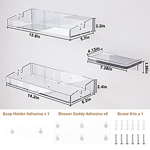 Vanmee 3 Pack Shower Caddy, Acrylic Shower Floating Shelves, Adhesive Bathroom Shelf Organizer with Soap Holder, No Drilling Wall Mounted Large Shower Organizer Rack for Bathroom, Living Room, Kitchen