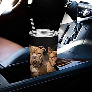 Stainless Steel Insulated Travel Mug with Lid Spill Proof Car Tumbler Cup Pitbull Dogs Printed Camping Cups for Coffee Tea Thermos Keeps