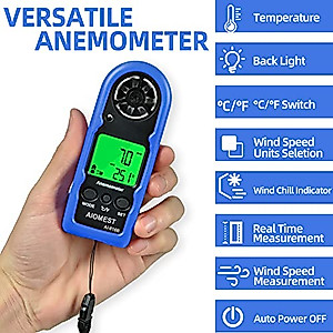 Digital Anemometer, Mini Handheld Wind Speed Gauge Measuring Air Flow Velocity Temperature, Weather Velometer with Max/AVG/Current Wind Chill for HVAC Shooting Sailing