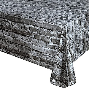 2 Pcs Cobblestone Tablecloth Stone Wall Plastic Table Covers 87 x 51 Inches Medieval Party Disposable Tablecovers for Medieval Knight Theme Birthday and Halloween Party Decoration