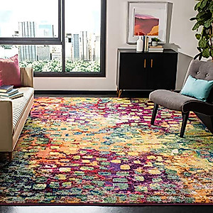 SAFAVIEH Monaco Collection Area Rug - 5'1" x 7'7", Pink & Multi, Boho Chic Abstract Watercolor Design, Non-Shedding & Easy Care, Ideal for High Traffic Areas in Living Room, Bedroom (MNC225D)