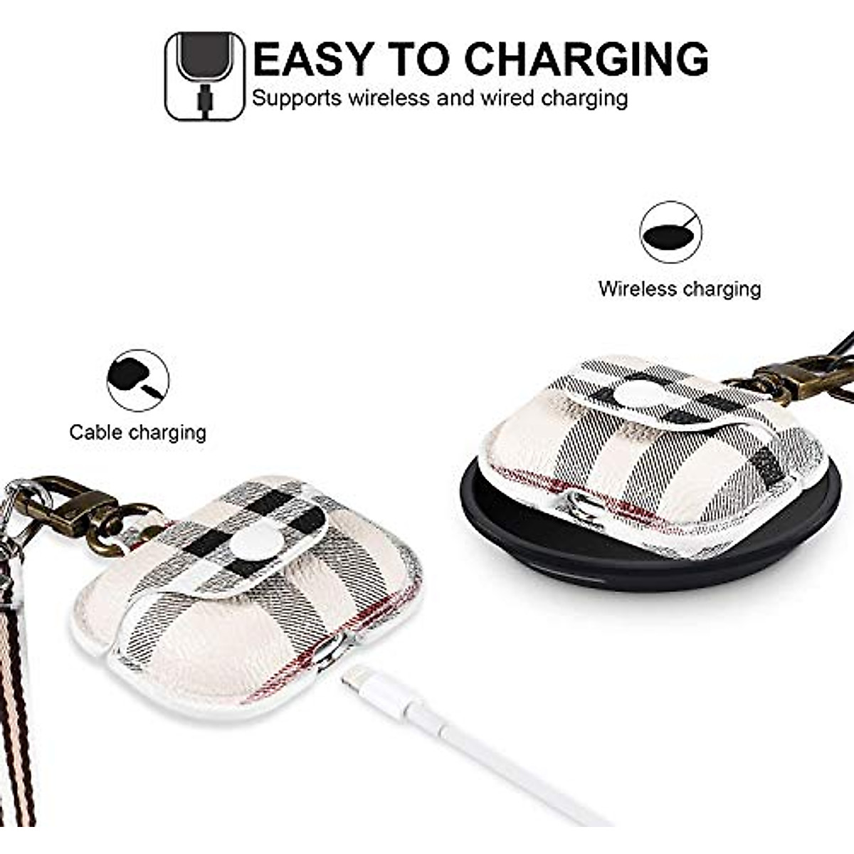 AirPods Pro Case Cute with Keychain Leather Protective Shockproof AirPods 3 Case Cover for Apple AirPods Pro Charging Case - Girl and Women Gift (B)