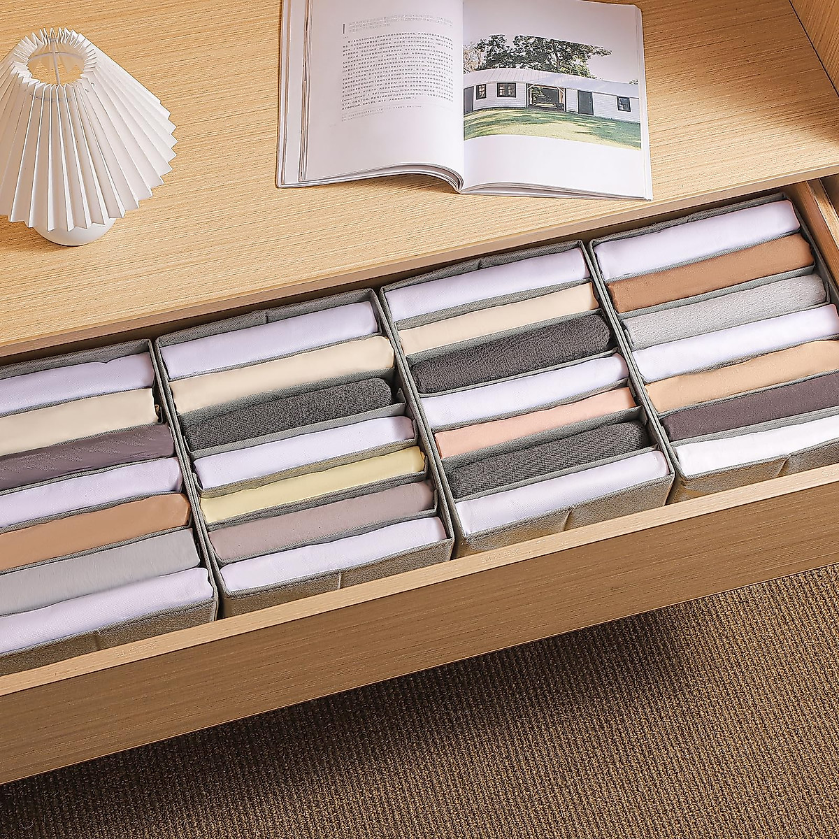 Coorganisers 4 Packs Adjustable T-shirt Drawer Organizers for Clothing with 6 adjustable dividers, 7 Grids wardrobe clothes organizer, DIY Clothes Organizer for Folded Clothes, T-shirt, Legging