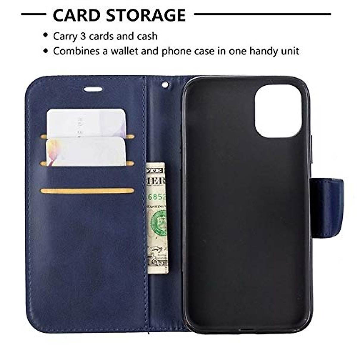Glow Co., Ltd. iPhone 11 Pro Max Notebook Type Case with Strap, Navy, Tempered Glass & Stylus Pen Included 406-3-04