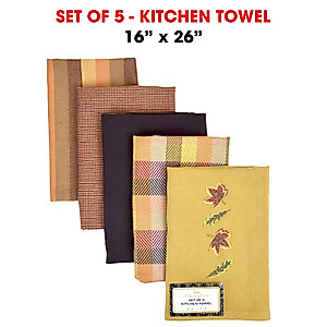 TALVANIA Holiday Harvest Kitchen Dish Towels Pack of 5 Dish Cloths– Durable Quality Hand Towel 16" X 26" – Elegant All Purpose Fall Theme Kitchen Towel Set – Easy Clean – Ideal Gift Thanksgiving