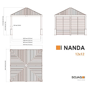 Sojag Outdoor 12' x 12' Nanda Louver Wall Hardtop Gazebo Outdoor Sun Shelter, Light Grey