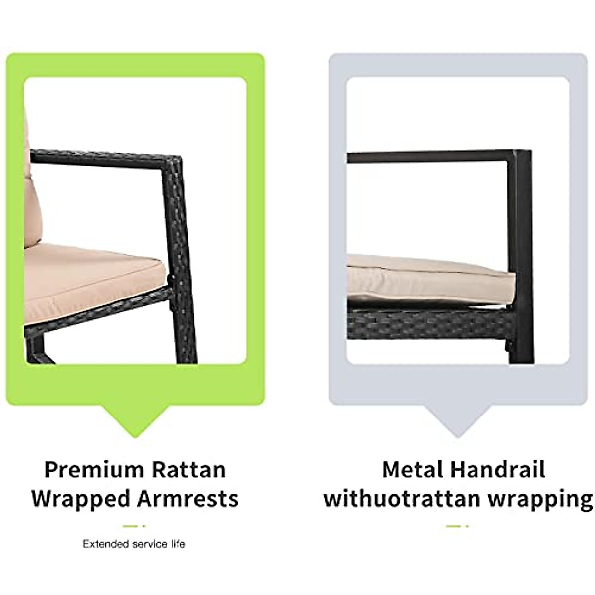 FDW Rocking Wicker Patio Furniture Modern Conversation Sets with Coffee Table for Yard and Bistro, Black