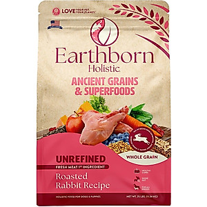 Earthborn Holistic Unrefined Roasted Rabbit with Ancient Grains & Superfoods Dry Food for Dogs & Puppies (4 lb. Bag)